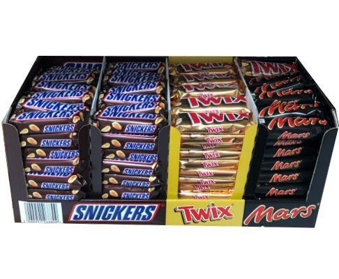 Mars Display: Snickers 112 pcs x 50 g & Twix 66 pcs x 50 g & Mars 40 ...
