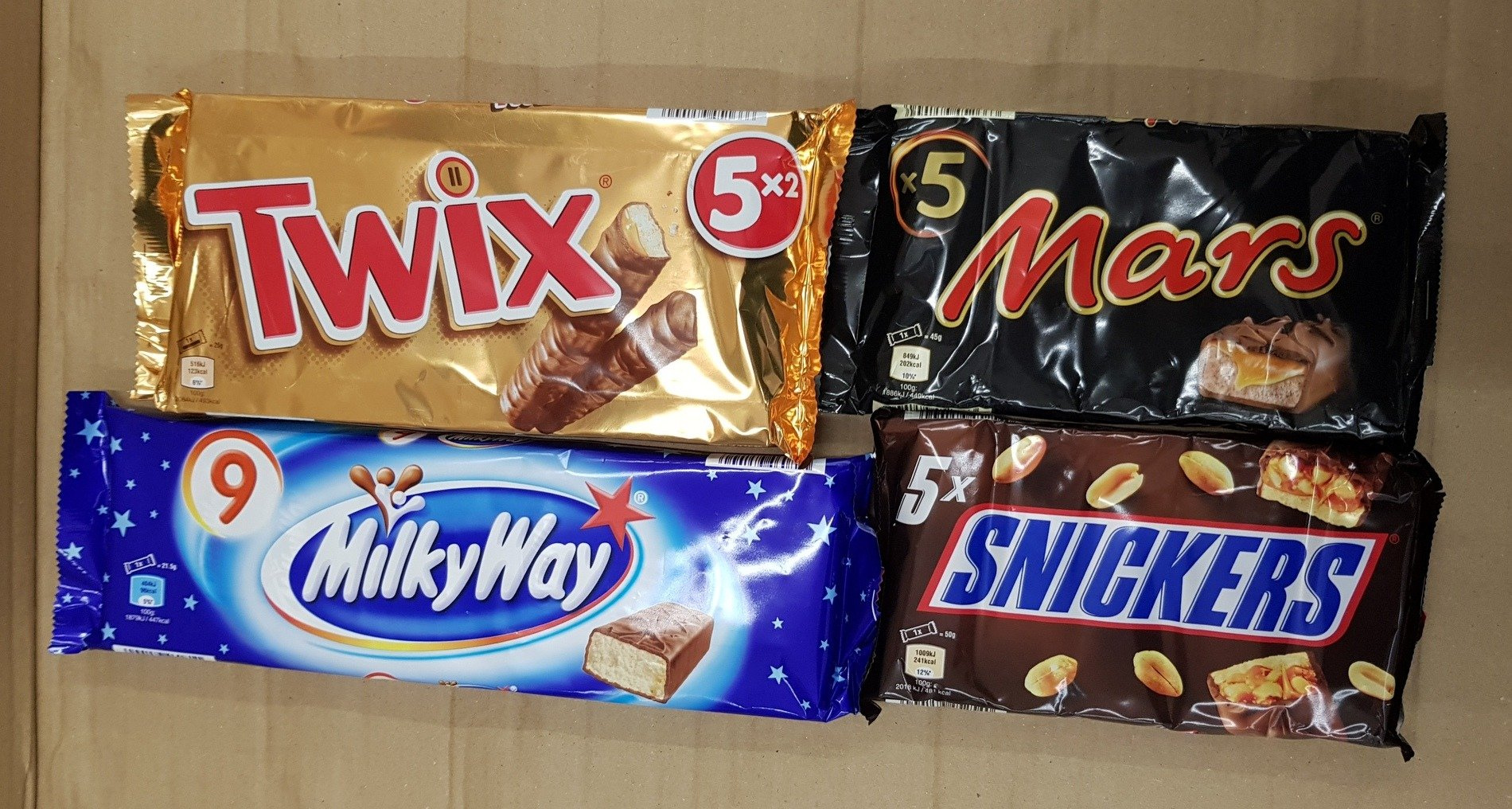 Display: Snickers (5x50g)=250g x11pcs & Twix 5x(2x25g) =250g x6pcs ...